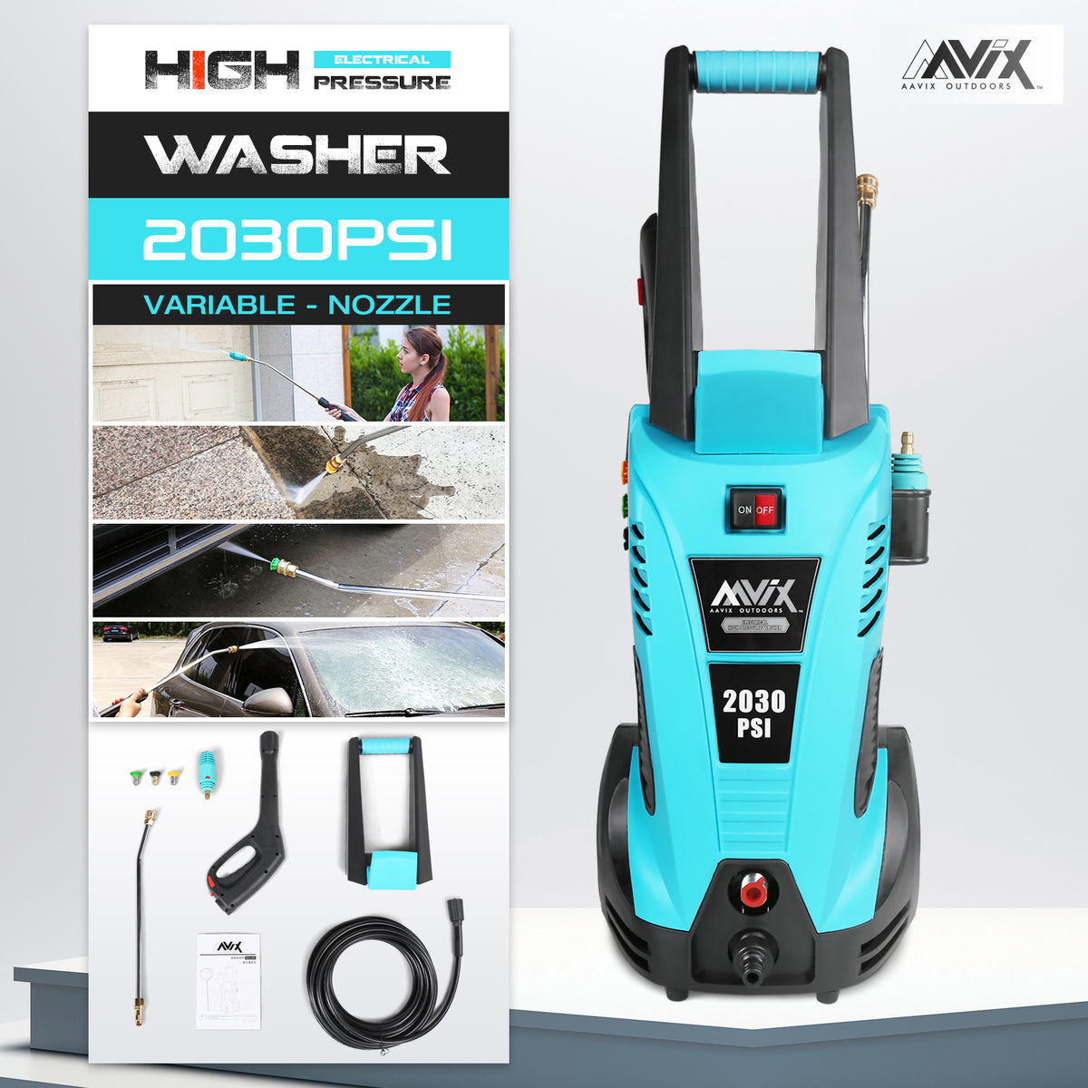 AAVIX 1800w 2030PSI Electric High Pressure Washer Gurney