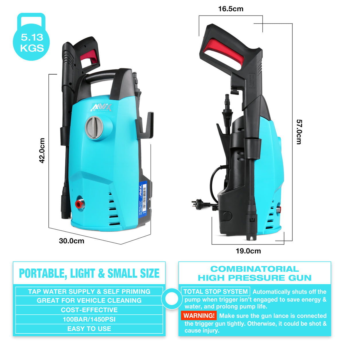 AAVIX 1400w 1450PSI Electric High Pressure Washer Gurney